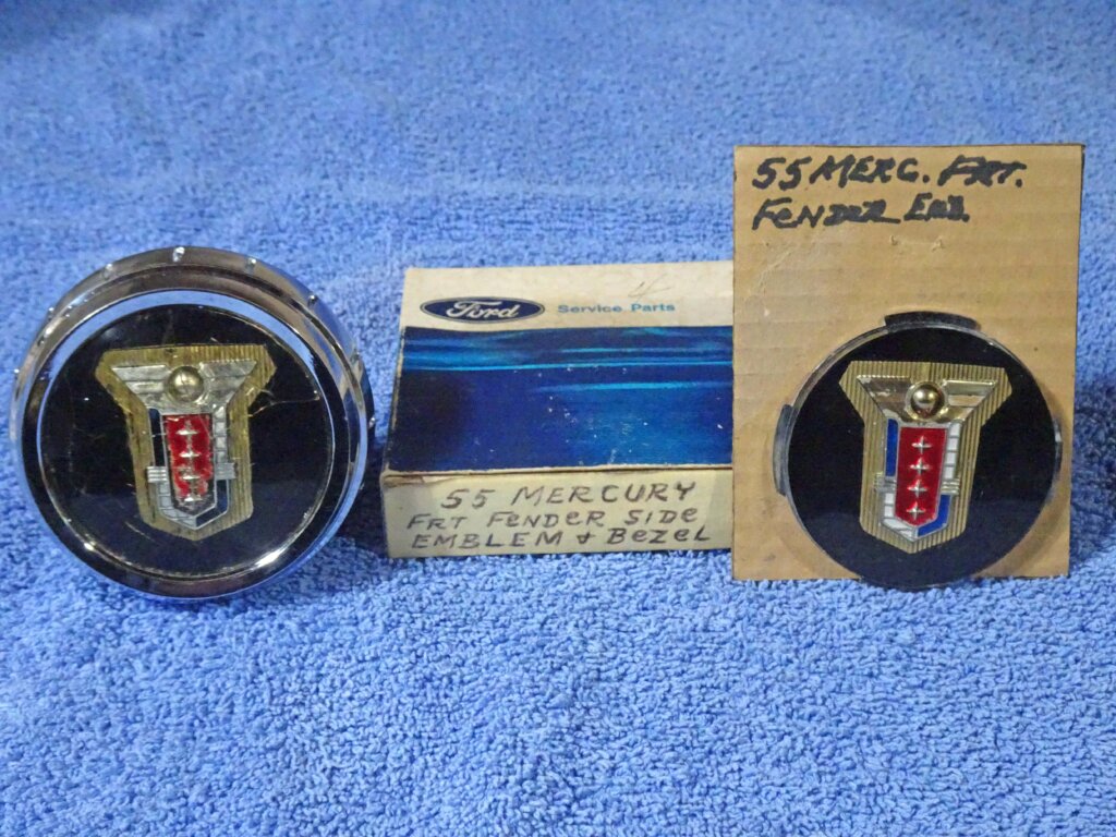 1955 Mercury Front Fender Side Emblem & Chrome Bezel & One Emblem ...