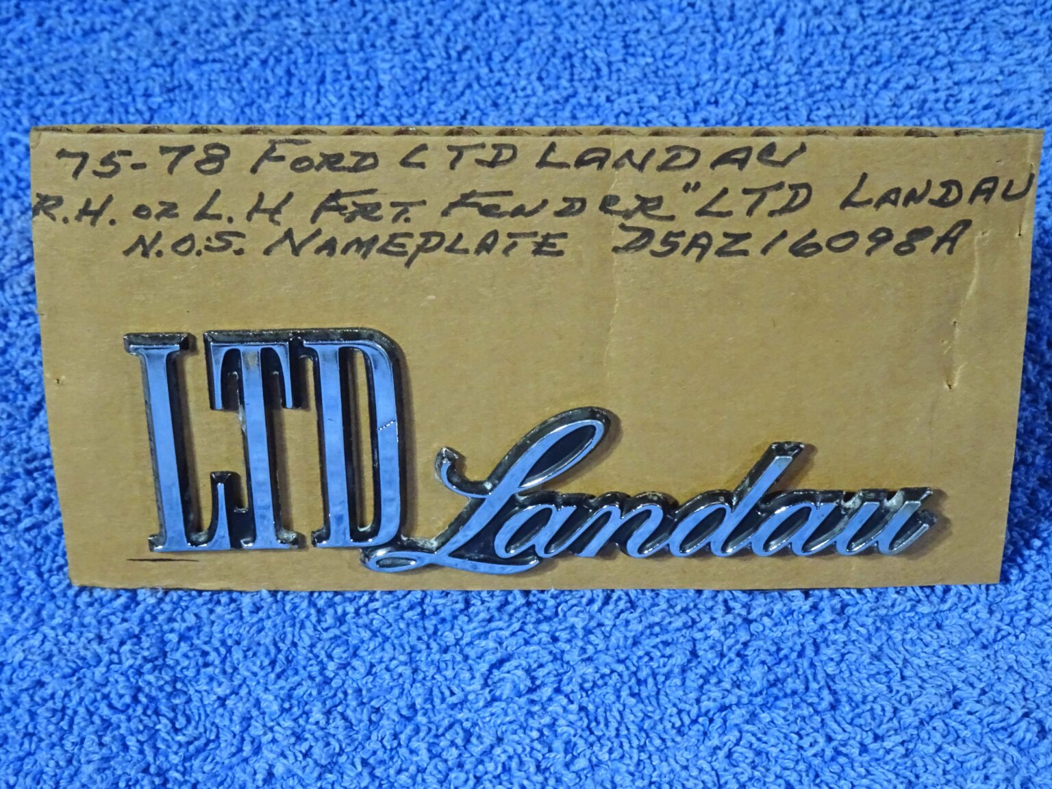 1975 1976 1977 1978 Ford LTD Landau Front Fender Chrome Nameplate ...